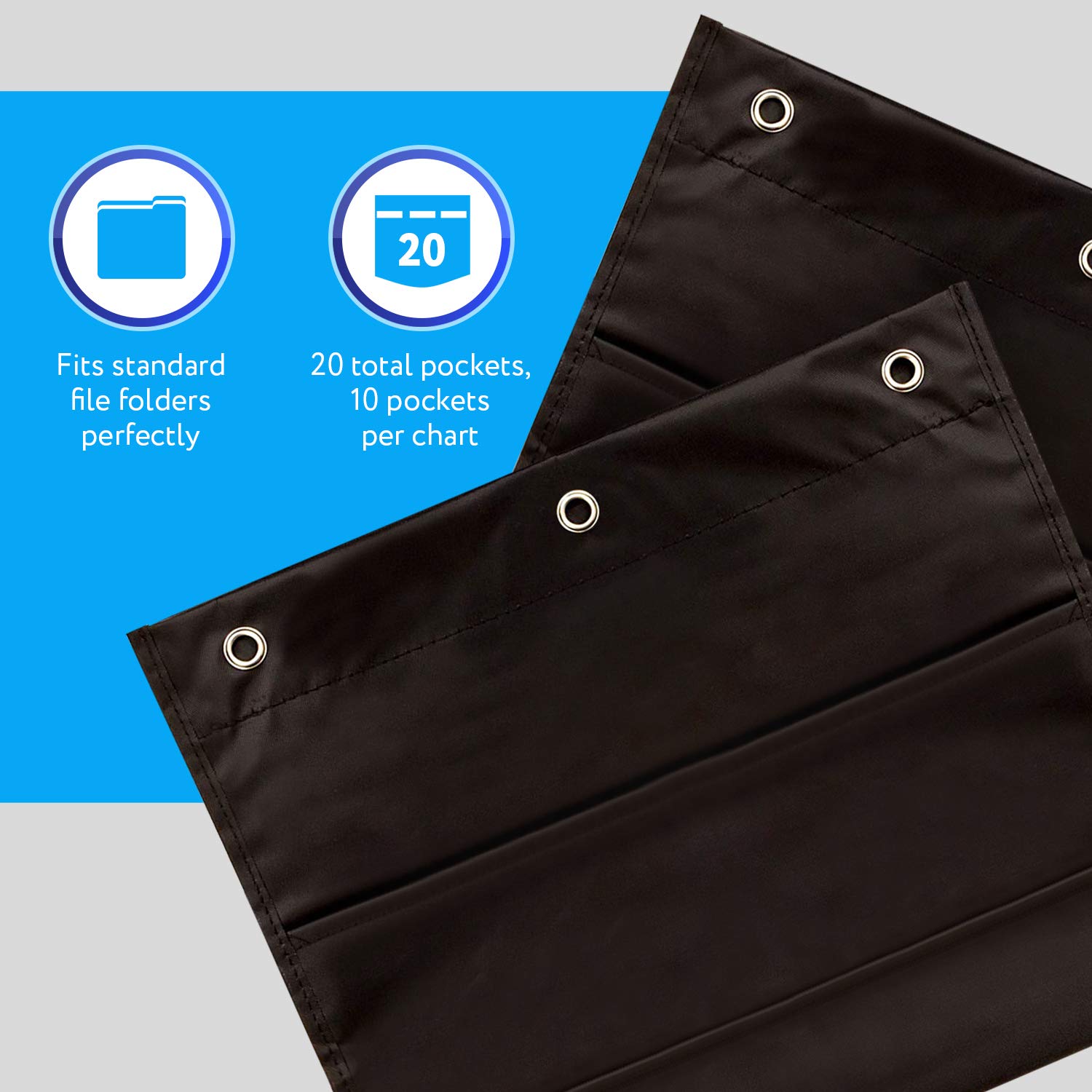 2-Pack Premium Wall Storage Pocket Charts/Hanging Folder Organizers - Black, 10 Pockets Per Piece (20 Total Pockets) - The Ideal Pocket Chart for Classroom, School or Office Use - by Impresa