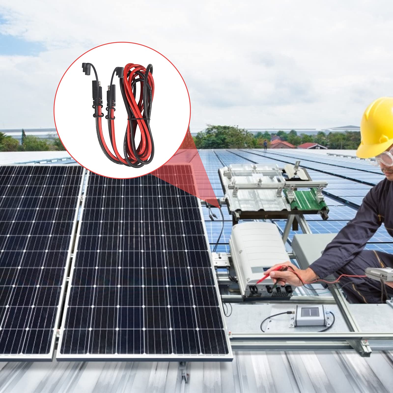 10Gauge SAE Extension Cable 10AWG - 6FT SAE to SAE Cable Battery Charger Extension Cord Heavy Duty 10AWG Quick Disconnect SAE 2Pin Connector Solar Panel Power Connect Plug Harness with Waterproof Cap