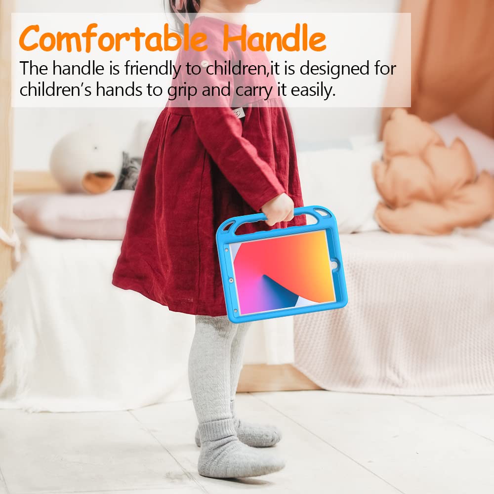 eTopxizu Kids Case with Built-in Screen Protector for New iPad 10.2 Inch 2021/2020/2019 (9th/8th/7th Gen), Shockproof Handle Stand Case for 2021/2020/2019 iPad 10.2, iPad Air 3 10.5 2019, Blue
