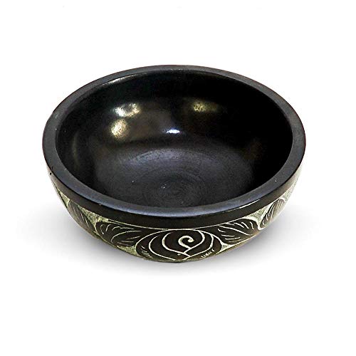 Kaizen Casa Hand Carved Natural Stone Bowl, Smudge Bowl, Stone Bowl, Smudge Pot, White Leaf Carved Design |Size_5β x 2β β Black | Ritual Bowl Display Bowl Jewelry Dish Kitchen Table Decor Gift.