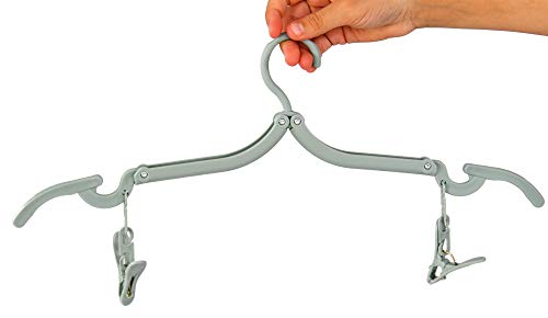Home-X Folding Hangers with Clips, Space-Saving Hangers for Clothes, Compact Closet Organizer Accessories, Travel Clothes Hangers, Set of 2, 8" L x 4" W x ½” H, Gray