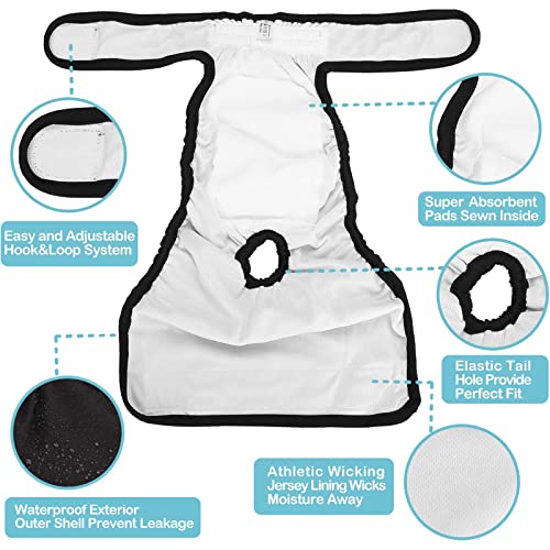 Avont 3 Pack Washable Female Dog Diapers (Large/18-24 Waist), Premium Reusable Highly Absorbent Doggie Diapers Wraps Durable Dog Diaper Cover - Black