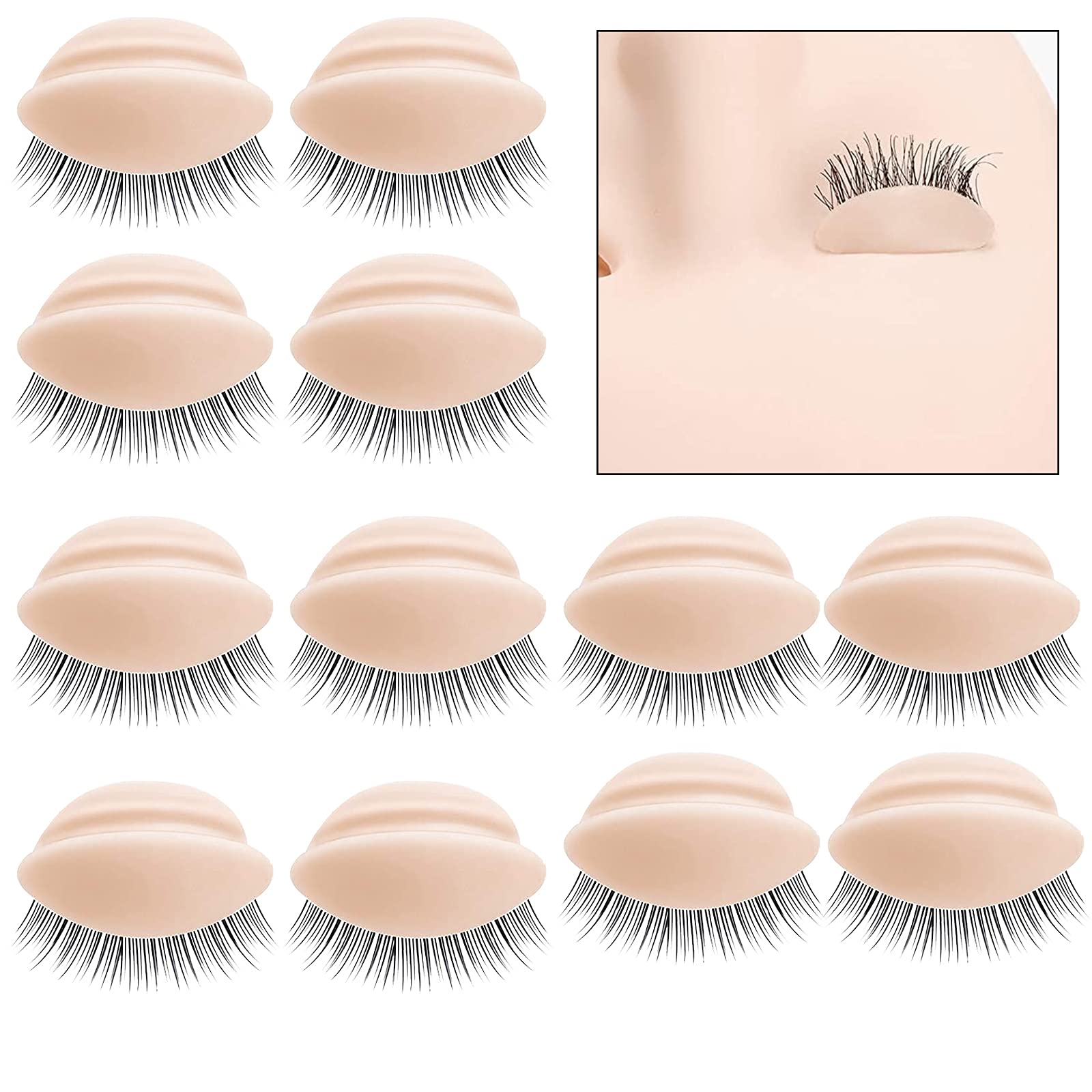 6 Pairs Replacement Eyelids For Mannequin Head Eyelids Realistic Eyelids Silicone Practice Eyelash Training Eyelids Removable Eyelids with Lashes for Lash Practice Eyelash Extensions