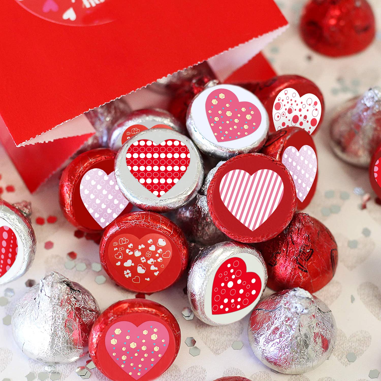 1000PCS Valentines Stickers, Glitter Heart Stickers Roll & 8 Design Funny Valentine's Mother Day Decorative Label Sticker, Wedding Party Decorat Envelopes Greeting Cards Boxes Gifts Seal Stickers