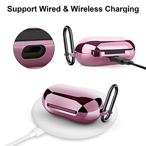 Aiiko Case for Galaxy Buds/Galaxy Buds+Plus 2020,Plated TPU Shockproof Protective Case Cover with Keychain and Carrying Box Accessories Compatible Samsung Galaxy Buds(Support Wireless Charging) (Pink)