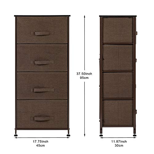 4-Tier Dresser Tower, Fabric Drawer Organizer with 4 Easy Pull Drawers with Metal Frame,Wooden Tabletop for Living Room (Brown)