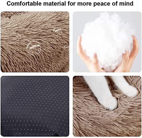 Awolf Cat Beds for Indoor Cats,24 Inch Round Donut Washable Cat Bed,Fluffy Calming Self Warming Soft Donut Cuddler Cushion Pet Bed for Small Dogs Kittens,Non-Slip