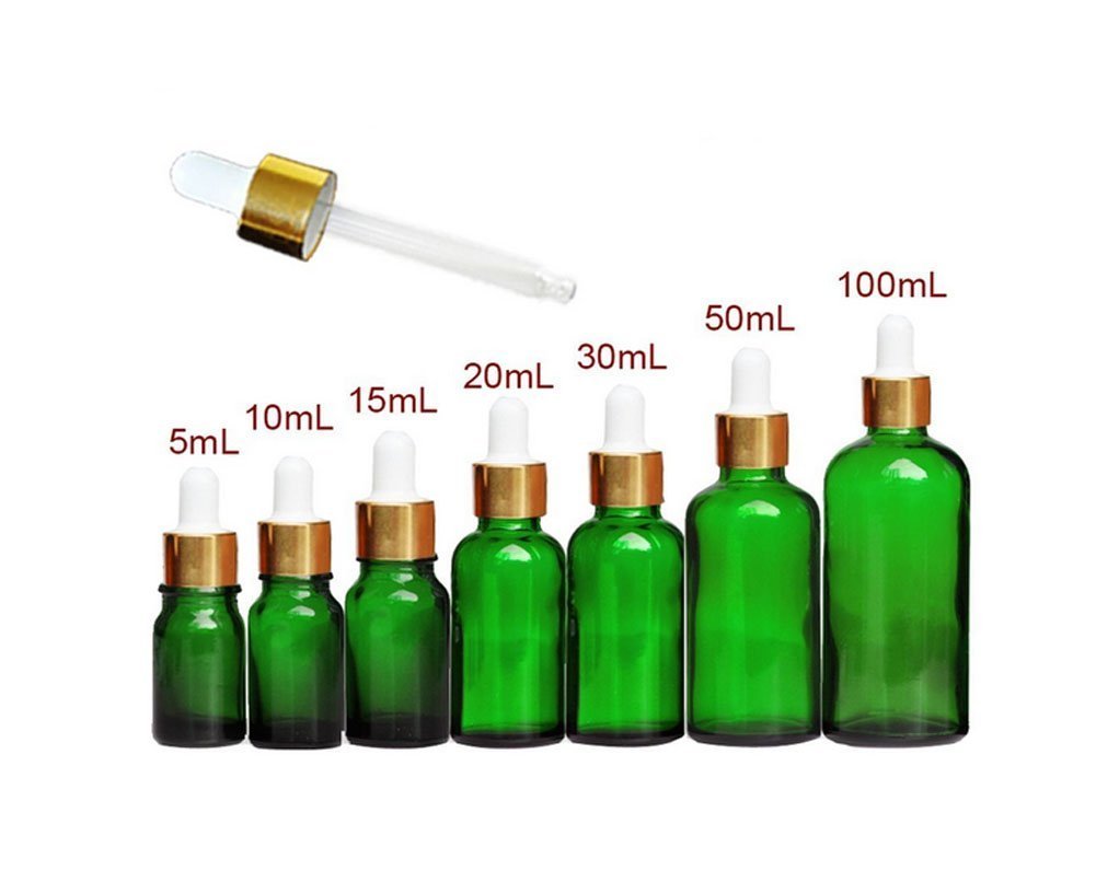 3PCS 100ML (3.34oz) 3 Ounce Green Glass Bottles Empty Refill Dropper Bottles Jars With Glass Eye Droppers For Cosmetics Essential Oils Chemistry Lab Chemicals Colognes perfumes