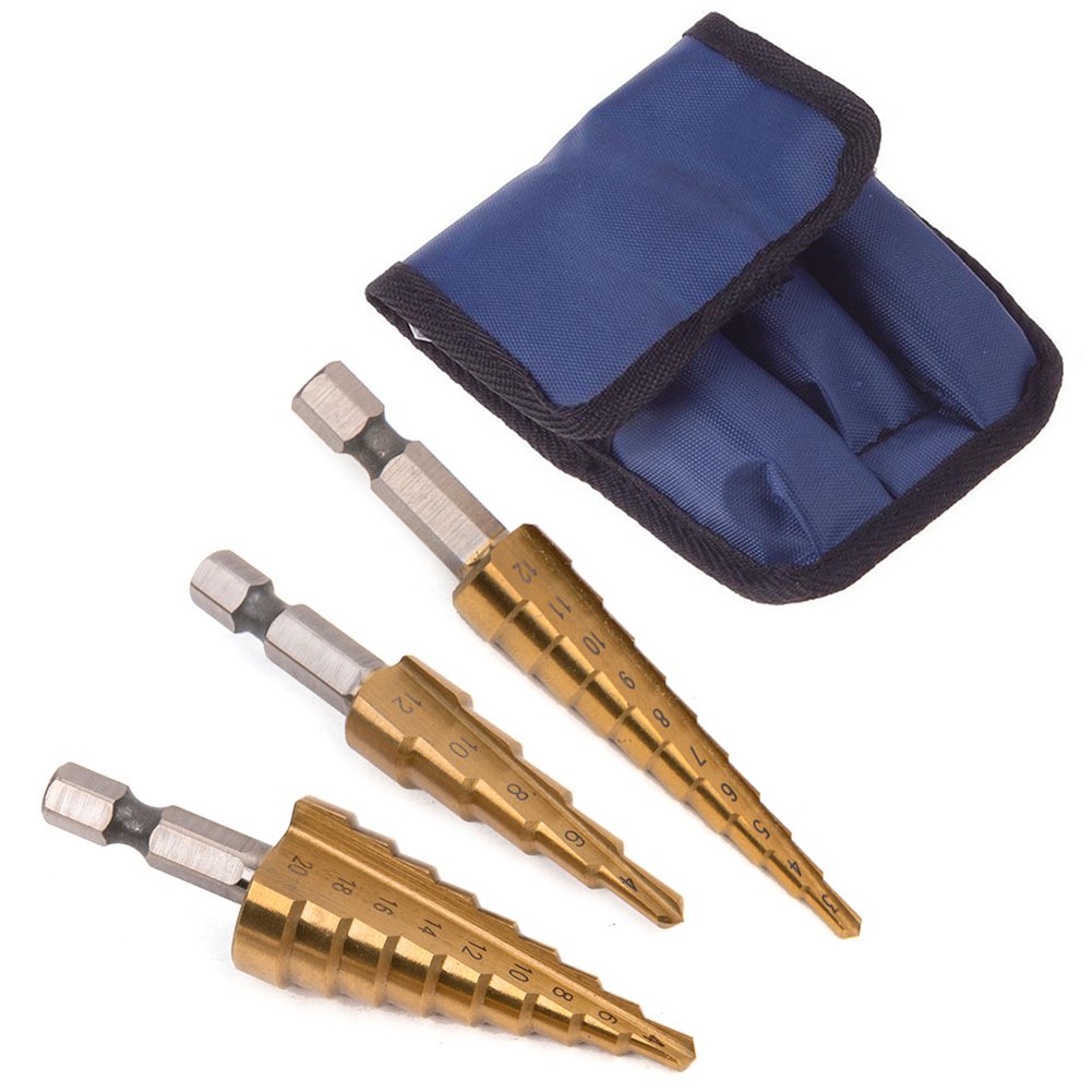 3pcs 4-12 4-20 3-12mm Step Drill Bits High Speed Steel Cone Titanium Coated Tool Sets Metal wood plastic Hole Cutter
