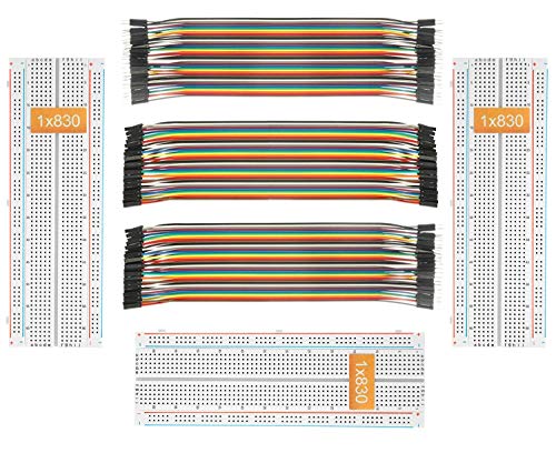 DEYUE 3 Set Standard Jumper Wires Plus 3 Set of Solderless Prototype Breadboard 830 tie Points Breadboard | 3 Set of M/F, M/M, F/F - Each 40pin Electronic Jumpers Wire