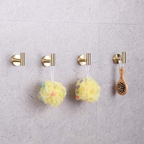 GERZWY SUS 304 Stainless Steel Bath Coat Hook Towel/Robe Clothes Hook for Bathroom Kitchen Modern Hotel Style Wall Mounted Brushed PVD Zirconium Gold 4 Pack