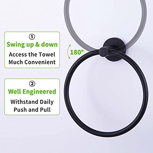 Bathroom Towel Ring Matte Black, Angle Simple Stainless Steel Bath Towel Holder, Wall Mounted Round Towel Hanger, 8-Inch