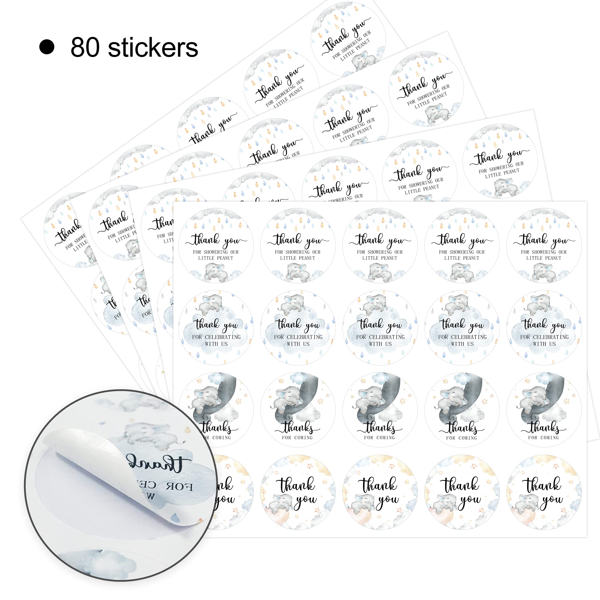 80 Elephant Baby Shower Thank You Stickers, Elephant Themed Baby Shower Favor Label Stickers(2 Inch)