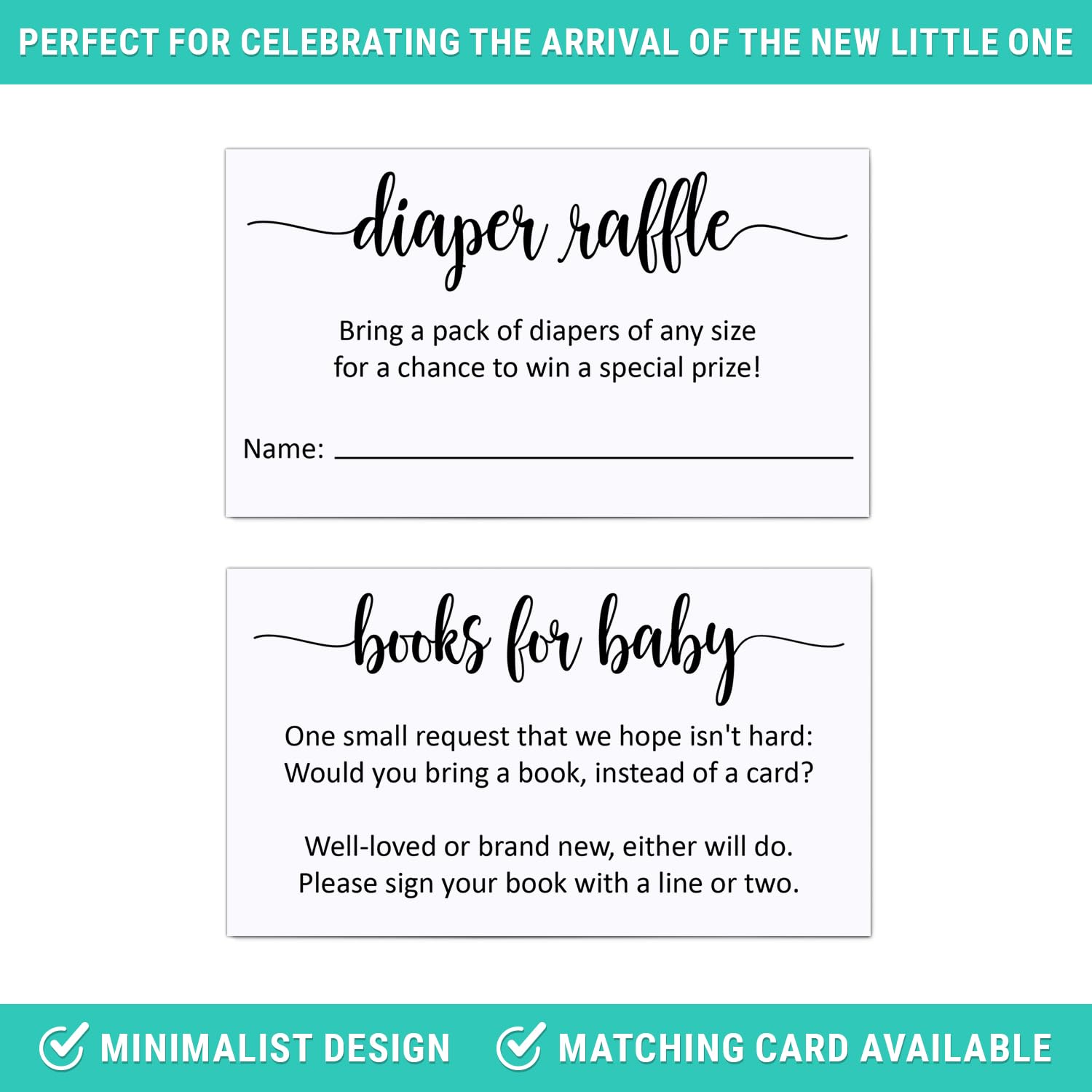 321Done Diaper Raffle Tickets, Made in USA - 3.5x2 White, With Name Line, Baby Shower Game, Enter to Win Drawing, Prize, Small - Set of 50
