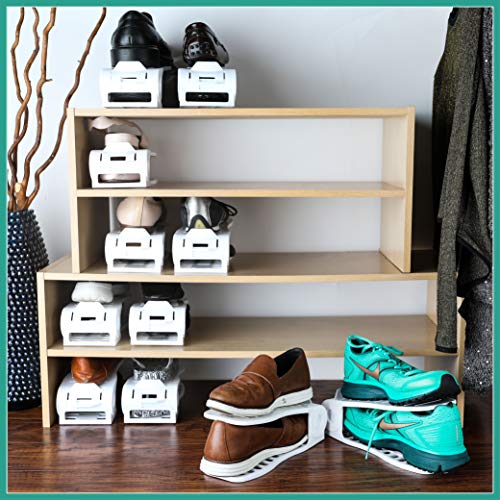 Homeries Shoe Slots Organizer β Space Saving Adjustable Shoes Organizer Rack for Closet β Easy Shoe Stacker for Sneakers, Low Heels, High Heels, Sandals, Kids Shoes (Bright White, 18)