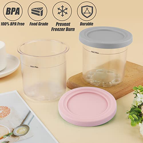 2 Pack Replacement Containers for Ninja Creami Pints and Lids, Reusable Ice Cream Containers with Lids Creami Containers Compatible with NC301 NC300 NC299AMZ Series Ice Cream Maker (Pink, Gray)