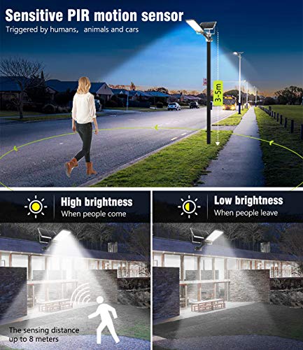 APONUO Solar Street Lights Outdoor,100W Solar Street Light Outdoor Dusk to Dawn Lamp 98 LEDs 7000K Motion Sensor Light with Remote Control Pole Security Led Flood Light for Yard, Garden, Patio