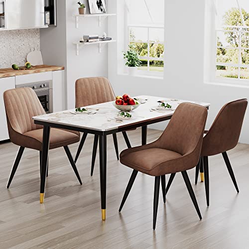 Andeworld Upholstered Dining Chairs Set of 2, Comfortable Modern Accent Chairs with Metal Legs,Faux Leather Industrial Side Leisure Chair for Living Room/Dining Room/Bistro/Coffee -Brown