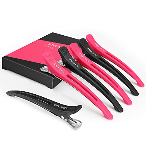 6 Professional Hair Clips for Women Styling Sectioning, Non-Slip Dividing Duckbill Hair Clips with Silicone Band, No Crease Hair Clips - Salon and Home Hair Cutting Styling Accessories (Pink)