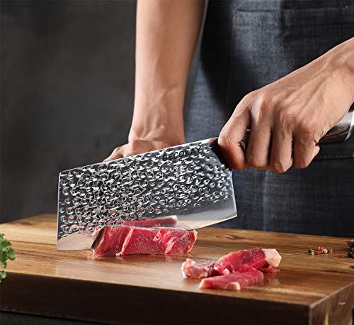 BECOKAY Cleaver Knife - 7 Inch Meat Cleaver, German High Carbon Stainless Steel Butcher Knife with Ergonomic Handle for Home Kitchen and Restaurant, Ultra Sharp Chopper Knife