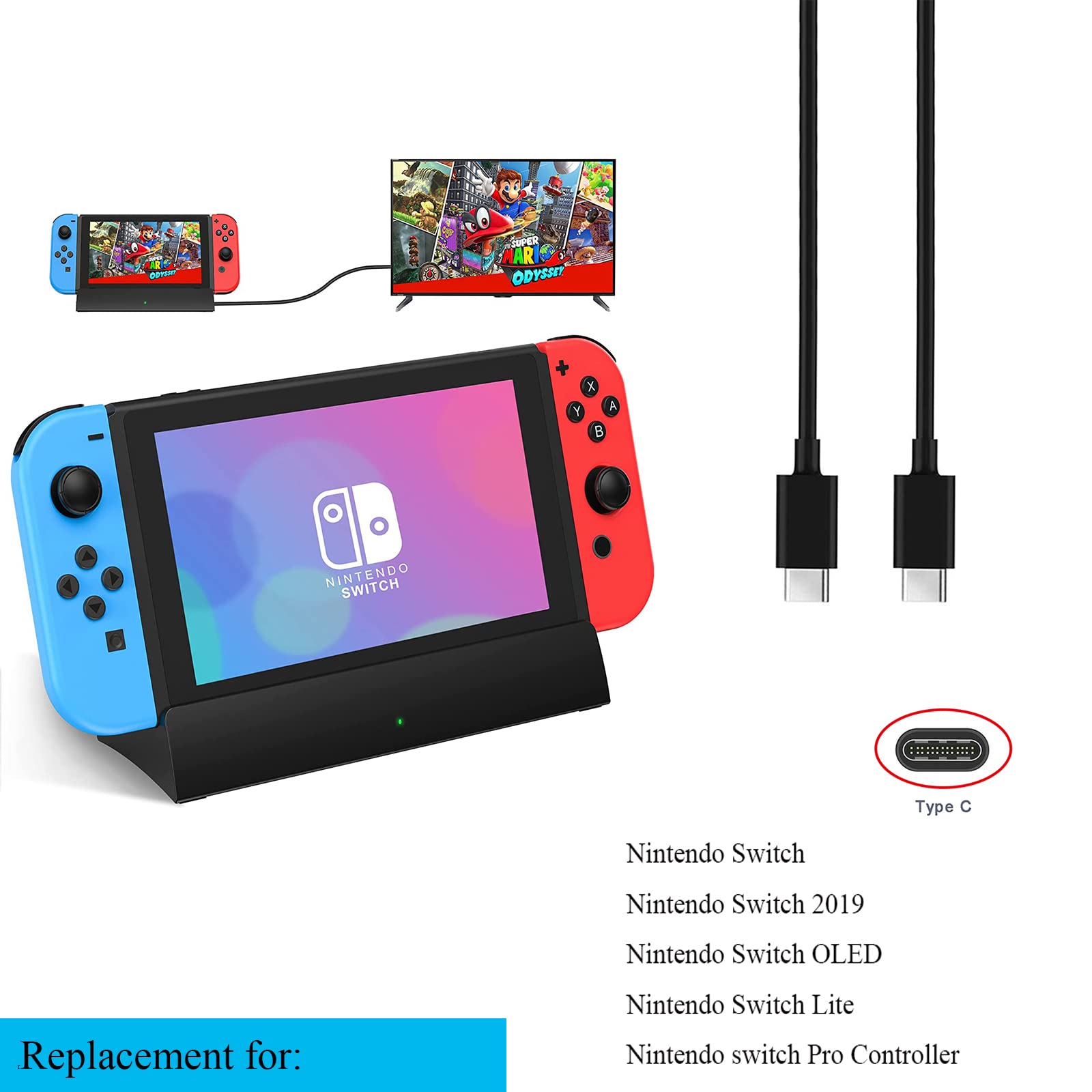 10Ft Switch Replacement Charger for Nintendo Switch PD Power Charger Cord Adapter, Fast Charger Intened for Nintendo Switch/Switch Lite/Switch OLED,with 10Ft USB C Cable