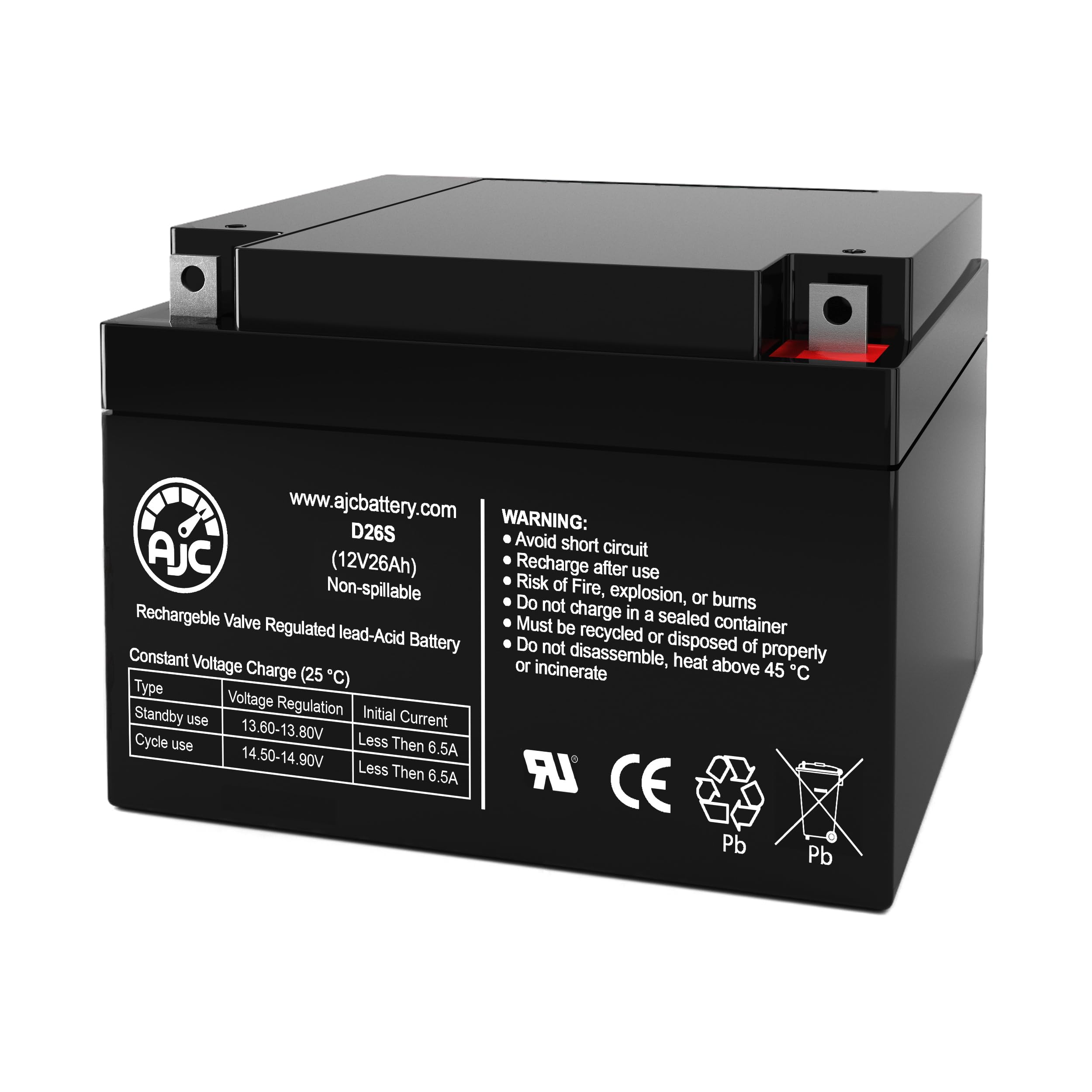 AJC Battery Compatible with Duracell DURA12-26NB 12V 26Ah Sealed Lead Acid Battery