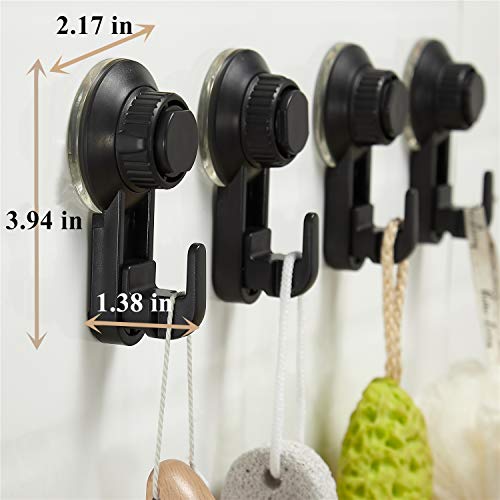 Bestomo Suction Cup Hooks, Heavy Duty Suction Cup Hooks Waterproof and Oilproof, Bathroom Kitchen Wall Hooks Hanger for Towel Loofah, Reusable Shower Suction Hooks - 2 Packs(Black) (Black, Small)