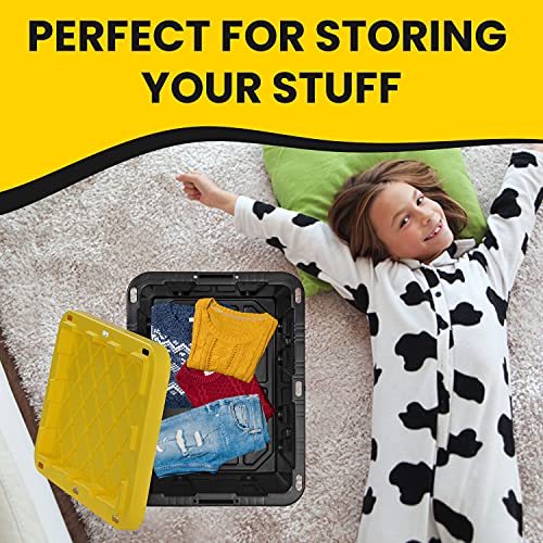 5 Gal. Plastic Storage Tote, Black/Yellow (Set of 4), β 16.5 x 16.5 x 12.5 inches