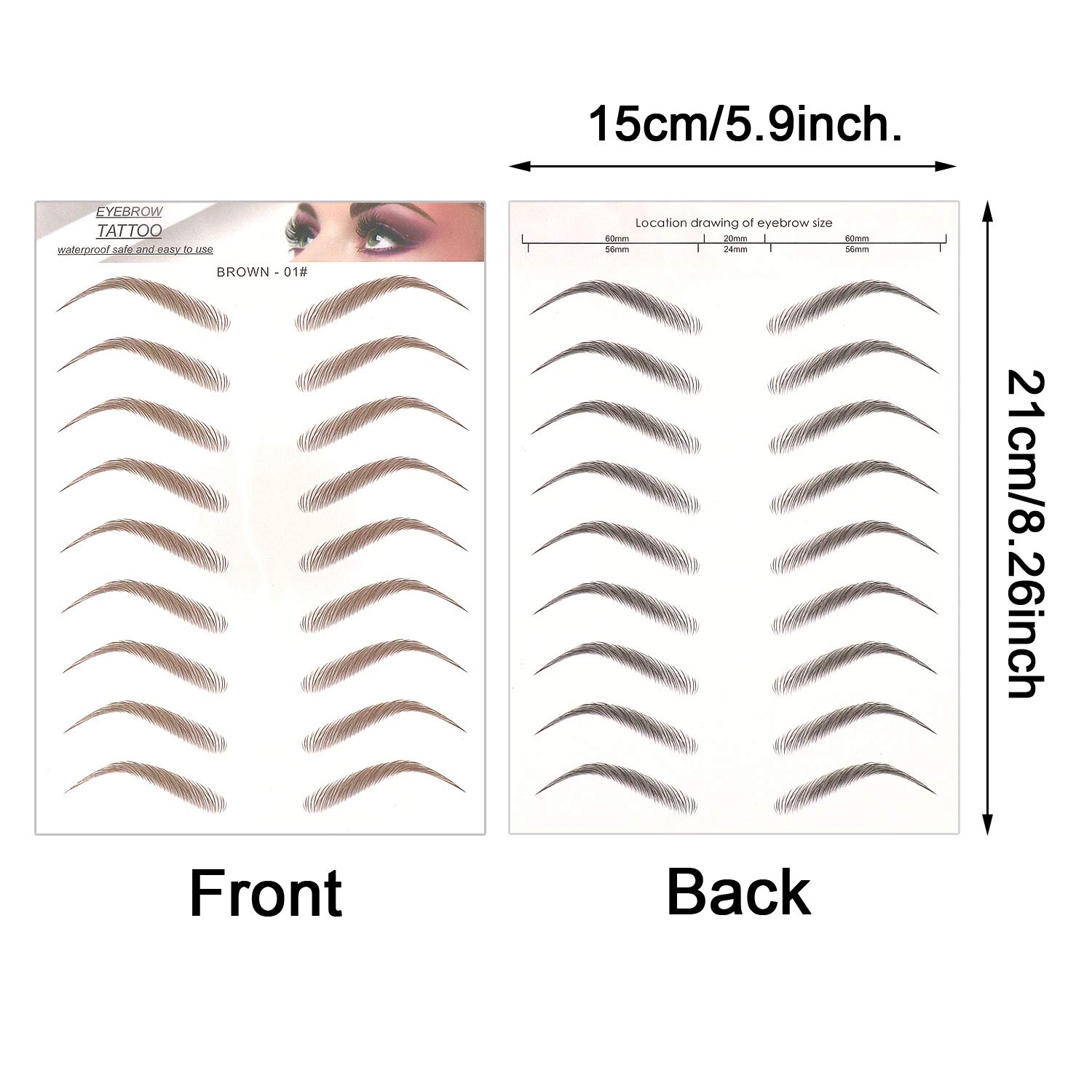 6 Sheets Eyebrow Tattoo Stickers 6D Realistic Stick-On Eyebrow Stencil Shape Waterproof Transfer Eyebrow Decal Quick Makeup Tool(3 styles brown)