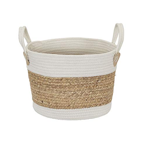 Household Essentials White and Brown Woven Cotton Rope and Hyacinth Basket