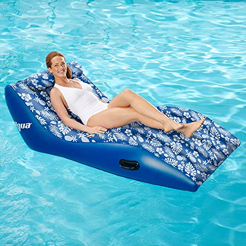 Aqua Ultra-Comfort Floating Pool Chair & Lake Raft with Pillow – 1-Person Heavy Duty Pool Float, Lake Floating Chair – Blue Pineapple Hibiscus