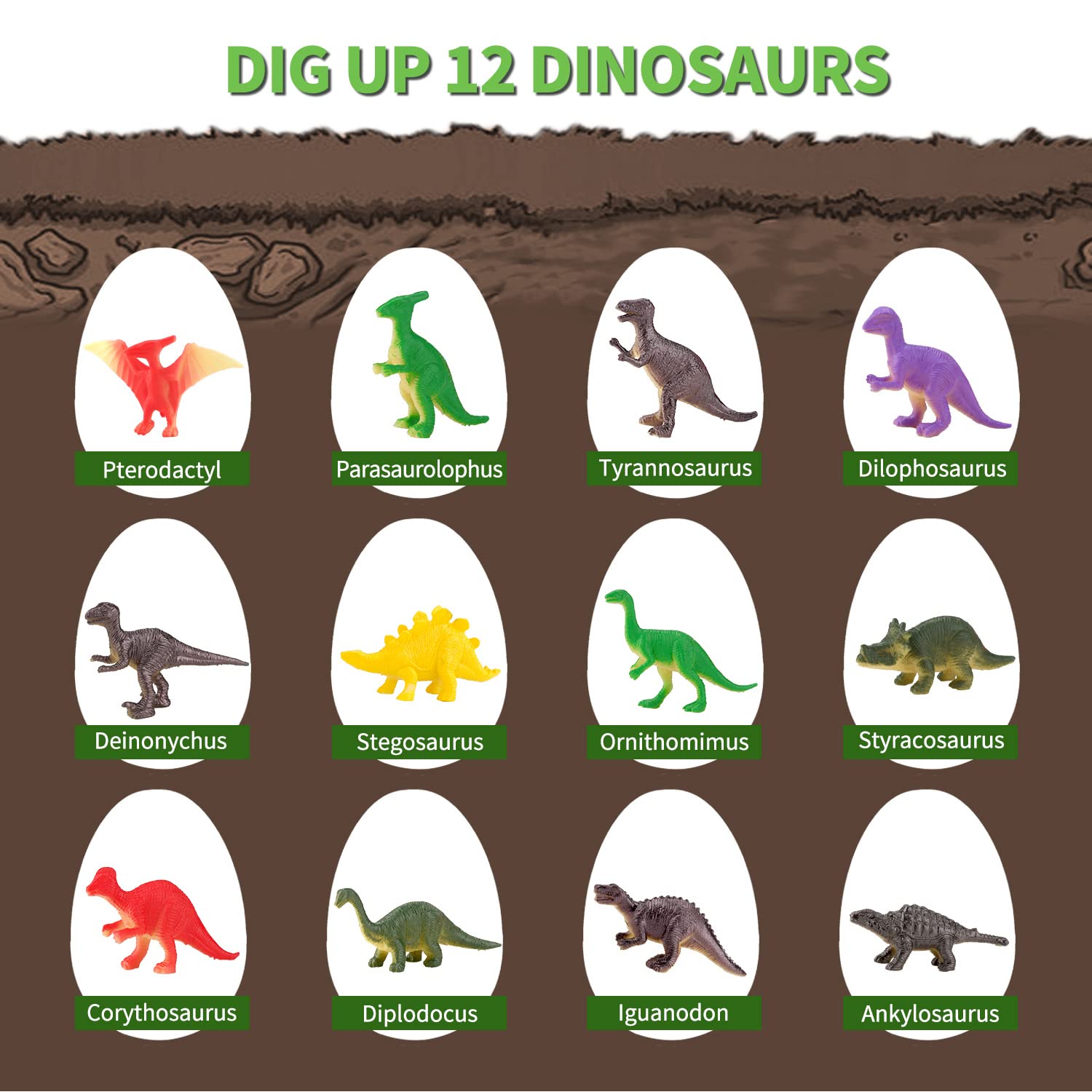 12 Dinosaur Eggs Toys, Surprise Pack with 12 Unique Dinosaur Figures,Goodie Bag Stuffers,Pinata fillers, Easter Eggs dongcoh,Carnival Prizes Treasure Box,Birthday Party Gifts for Kids