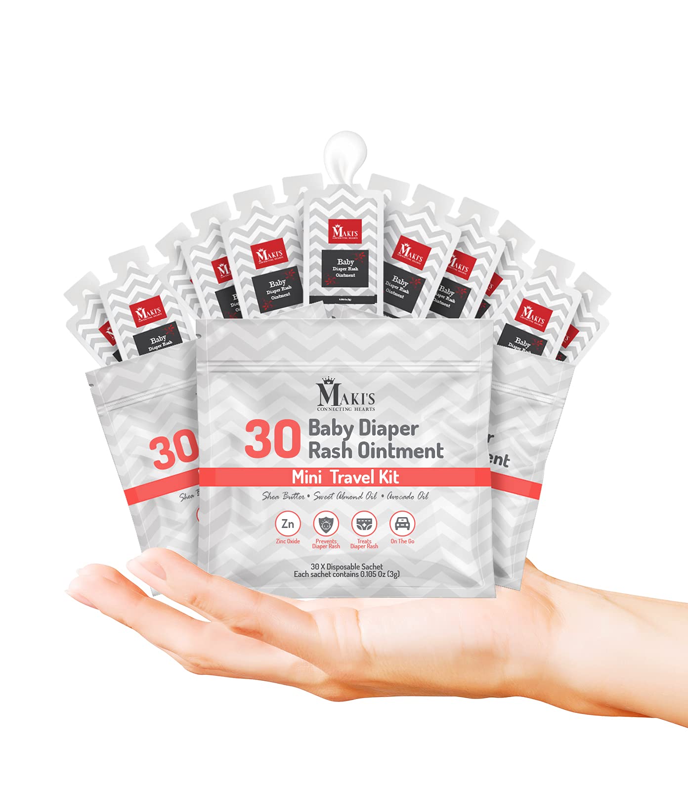 3 Pack - Maki's Baby Diaper Cream x 30 Individually Wrapped Packets | Value Pack | Diaper Cream and Ointment for Treatment & Prevention of Diaper Rash | Safe for Baby's Sensitive & Delicate Skin