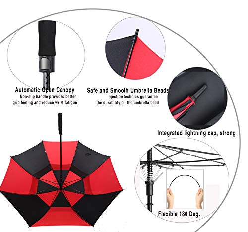 Baraida Golf Umbrella Large 62/68/72 Inch, Extra Large Oversize Double Canopy Vented Windproof Waterproof Umbrella, Automatic Open Golf Umbrella for Men and Women and Family(62 inch, Red Black)