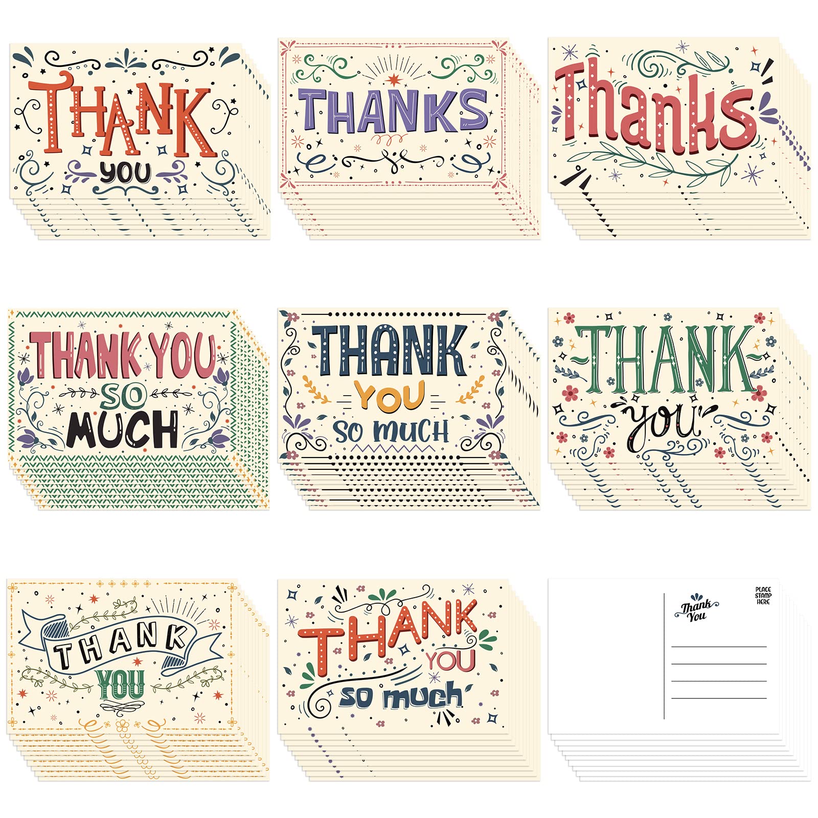 Junkin 80 Pack Thank You Postcards Thanks Blank Note Postcards Retro Appreciation Cards Greeting Cards Assorted Cards for Employee Teacher Adults Team Volunteers, 4 x 6 Inch