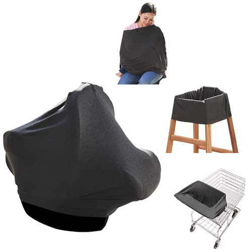 Travel Bug 5-in-1 Nursing Cover and Car Seat Cover for Babies, Charcoal Heather Grey