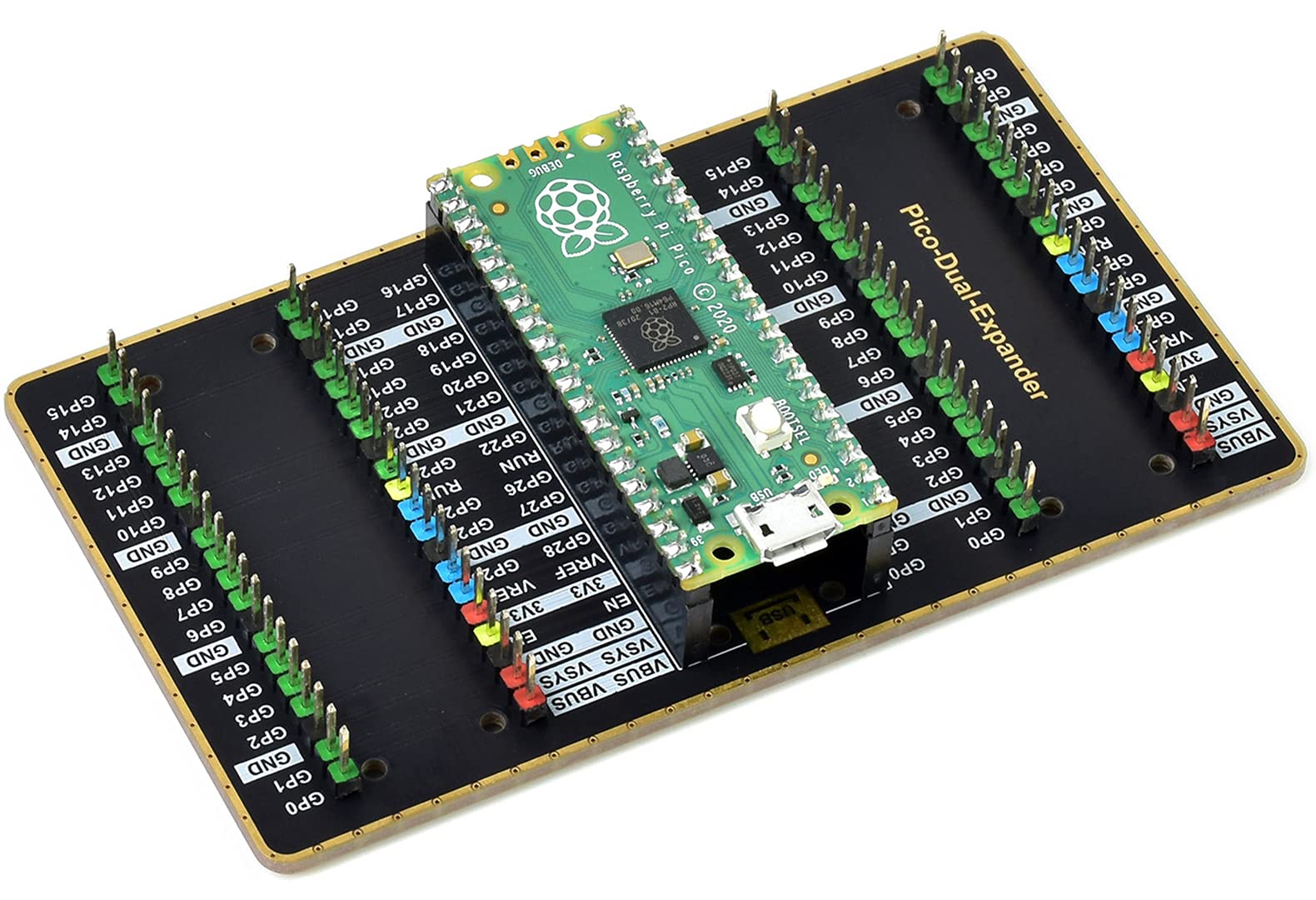 BFab Dual GPIO Expander for Raspberry Pi Pico,Two Sets of 2x20 Male Header for Connecting More Expansion Modules,Direct Attaching or Jumper Wires