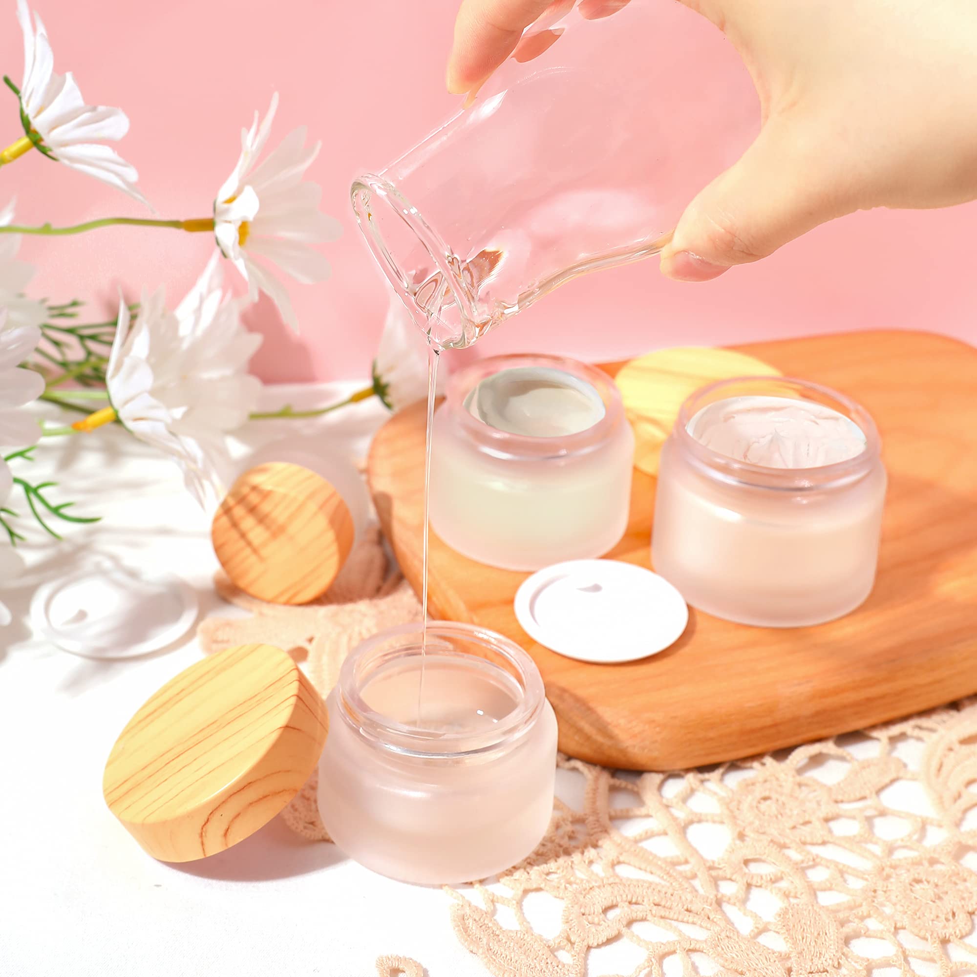 8PCS 10MLGlass Cosmetic Containers with lids,Round Frosted Glass Jars with Leakproof lids,Small Empty Glass Sample Jars for Makeup Lip Scrub Balm Lotions Sample Eye Creams DIY (8 PACK 10ML)