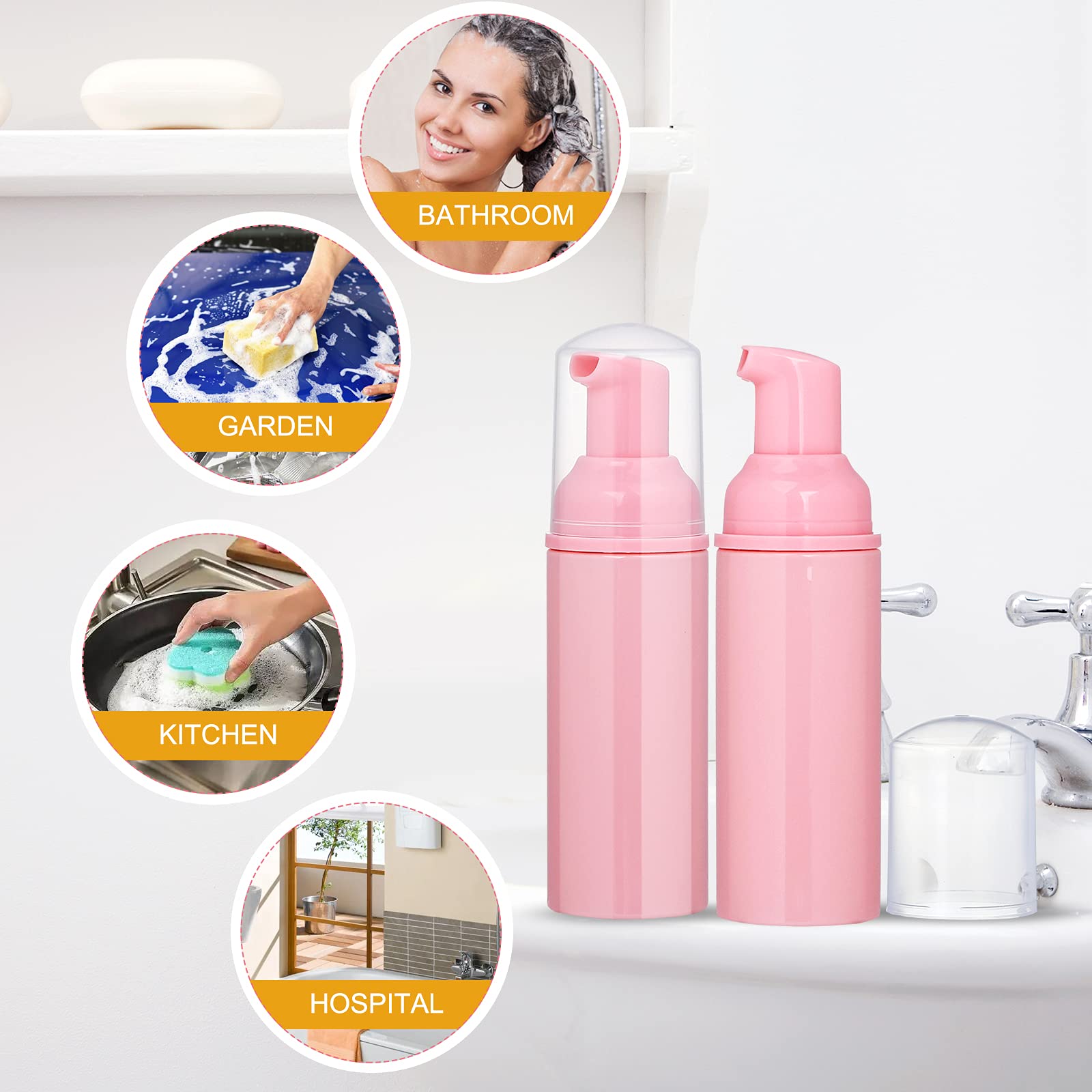 35 pcs 2oz (60ml) Foam Soap Dispensers Mini Plastic Refillable Travel Bottles with Pump for Hand Sanitizer Lash Shampoo Castile Liquid Pink