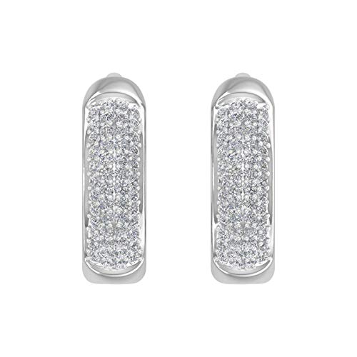 10K White Gold Round Diamond Ladies Huggies Hoop Earrings (1/4 Carat) (I1-I2 Clarity)