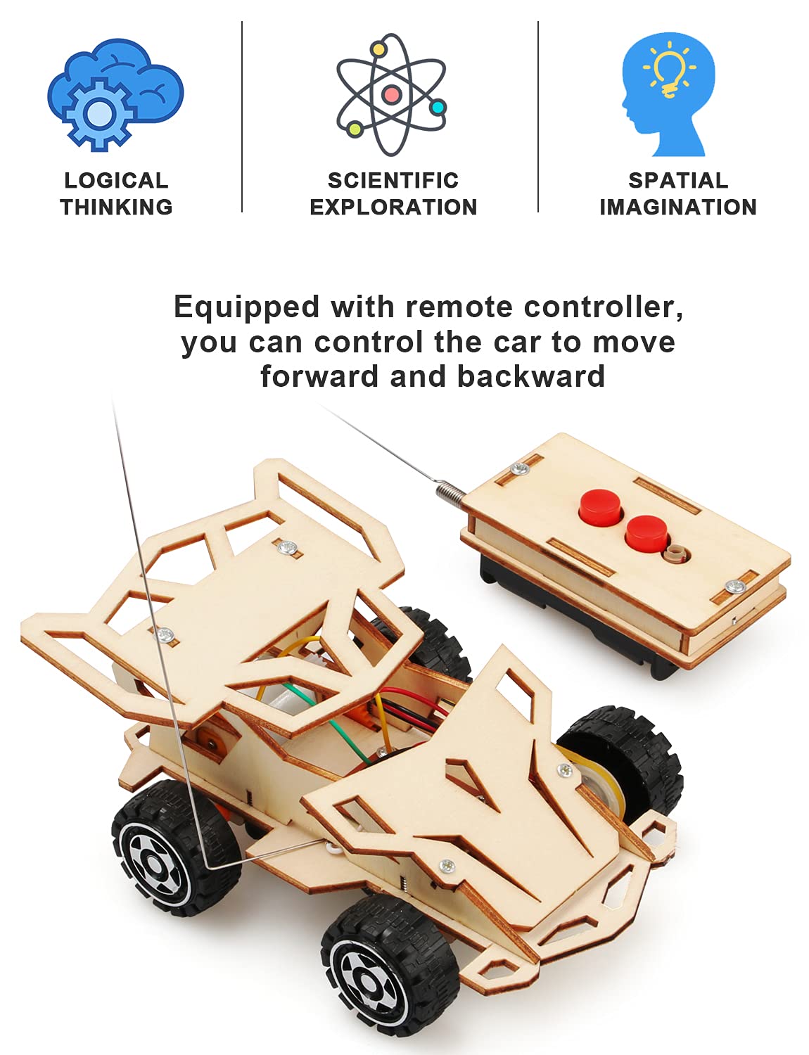 2 in 1 STEM Model Car Kits, 3D Wooden Puzzles, Education Science Experiment Kits, DIY Remote Control STEM Projects Building Toys, Gifts for 8, 9, 10,11,12 Year Old Boys and Girls