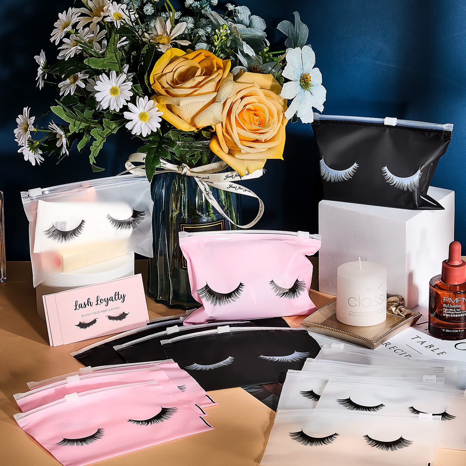 60 Pieces Eyelash Aftercare Bags Cosmetic Makeup Small Zipper Cases Travel Bags Lash Aftercare Accessories for Women Girls, 6 x 4 Inch