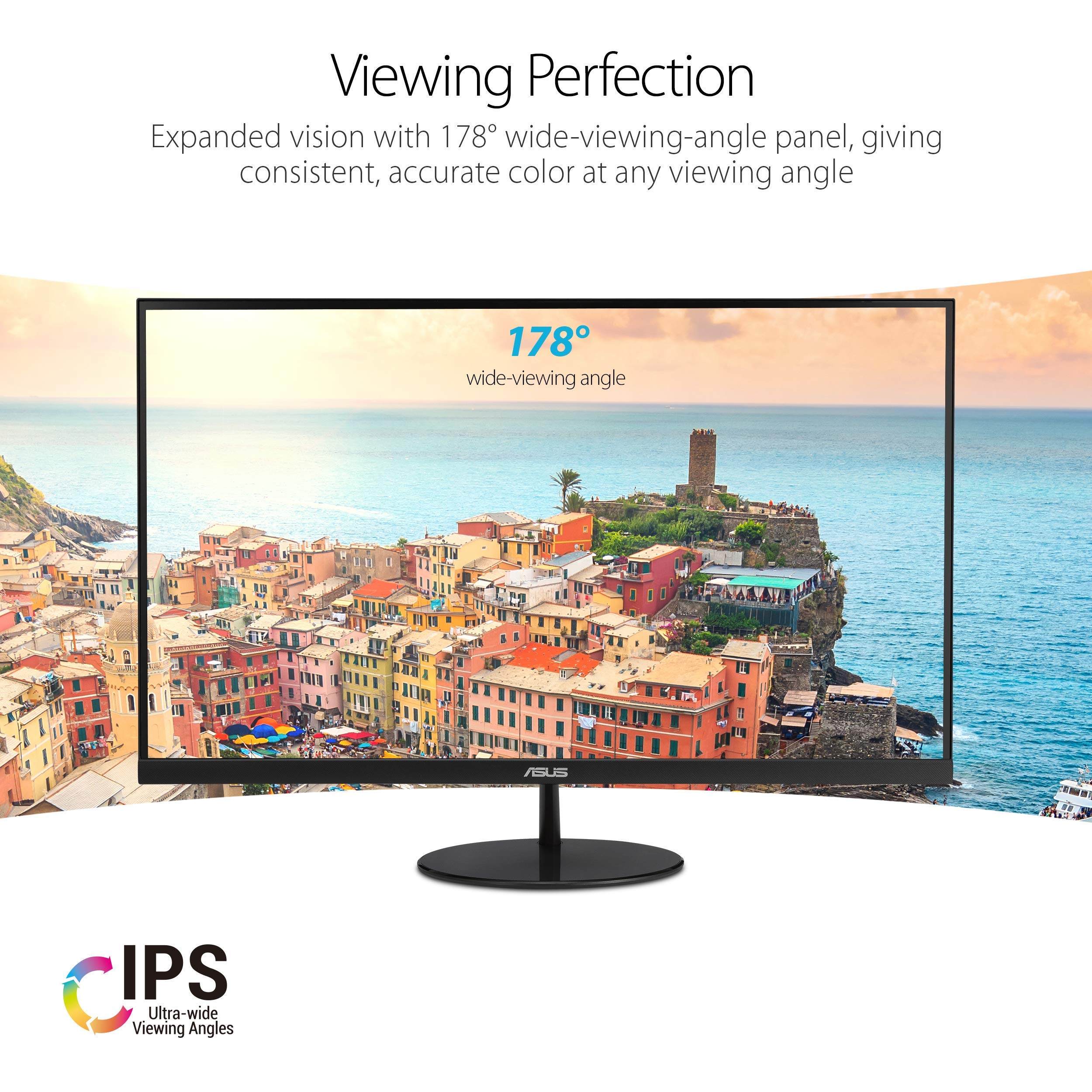 ASUS VL279HE 27” Eye Care Monitor, 1080P Full HD (1920 x 1080), IPS, 75Hz, Adaptive-Sync, FreeSync, HDMI D-Sub, Frameless, Slim, Wall Mountable, Flicker Free and Blue Light Filter,BLACK (Renewed)