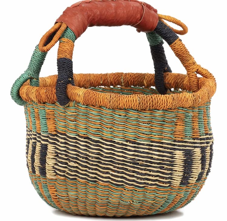 9"-11" Across Small Bolga African Bolga Ghana Basket Fair Trade Ghana Baskets toys Egg baskets - Orange