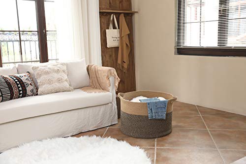 24" x 24" x 17" Max Size Large Cotton Rope Basket, Extra Large Storage Basket, Woven Laundry Hamper, Toy Storage Bin, for Blankets Clothes Toys Pillows in Living Room, Baby Nursery, Jute/Black Mix