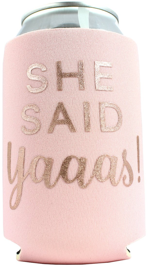 11pc or 6pc Set She Said Yaaas! & I Said Yaaas! Drink Coolers. Bachelorette, Bridal Shower, Wedding. 4mm Thick Bottle Sleeves, Can Coolies, Beverage Insulators (11pc Set, Blush & Rose Gold)