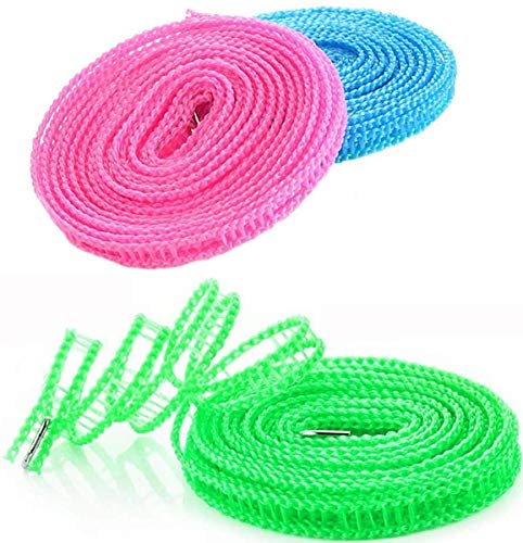 3 Pack Windproof Non-Slip Clothesline,Clothes Drying Rope Portable Adjustable Line Hanger for Camping Travel & Home Use (10M)