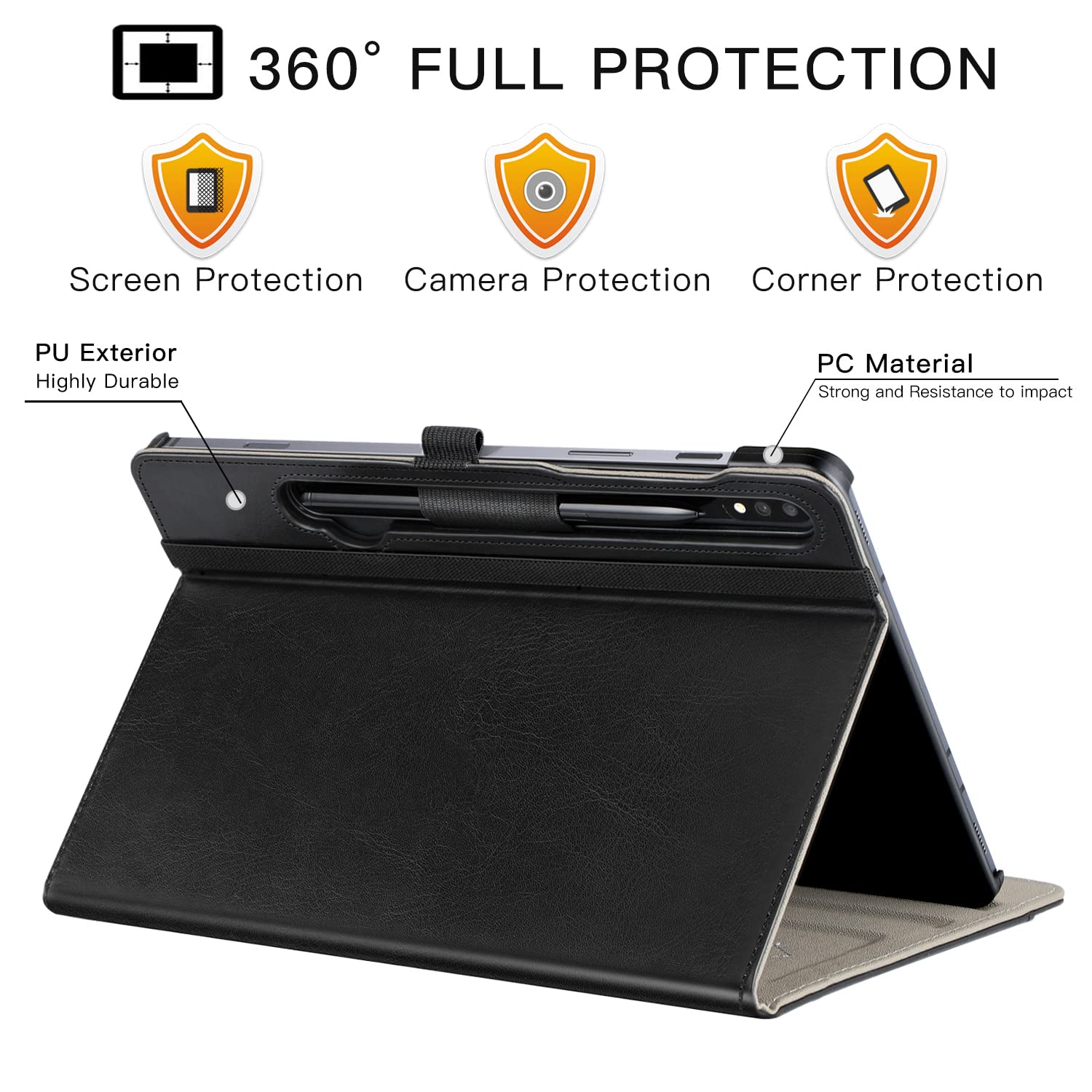 ZtotopCases for Galaxy Tab S7 FE 5G/S8 Plus/S7 Plus 12.4" Tablet Case, Premium PU Leather Folding Stand Cover with Pen Holder & Multi-Viewing Angles for Samsung Tab S7 FE 2021/S8+ 2022/S7+ 2020, Black
