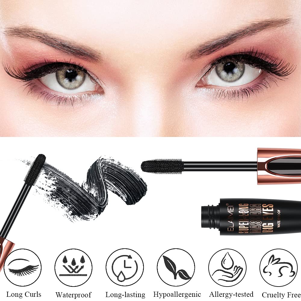 2 Pack Mascara Black Volume and Length, Natural Waterproof Smudge-Proof 4D Silk Fiber Lash Mascara Long-Lasting, Adds Length, Depth & Glamour Effortlessly
