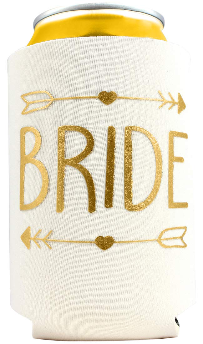 11pc Set. Bride Tribe and Bride Drink Coolers for Bachelorette Party, Bridal Shower and Wedding. 4mm Thick Bottle Sleeves, Can Coolies, Beverage Insulators (11pc Set, Black & Gold)